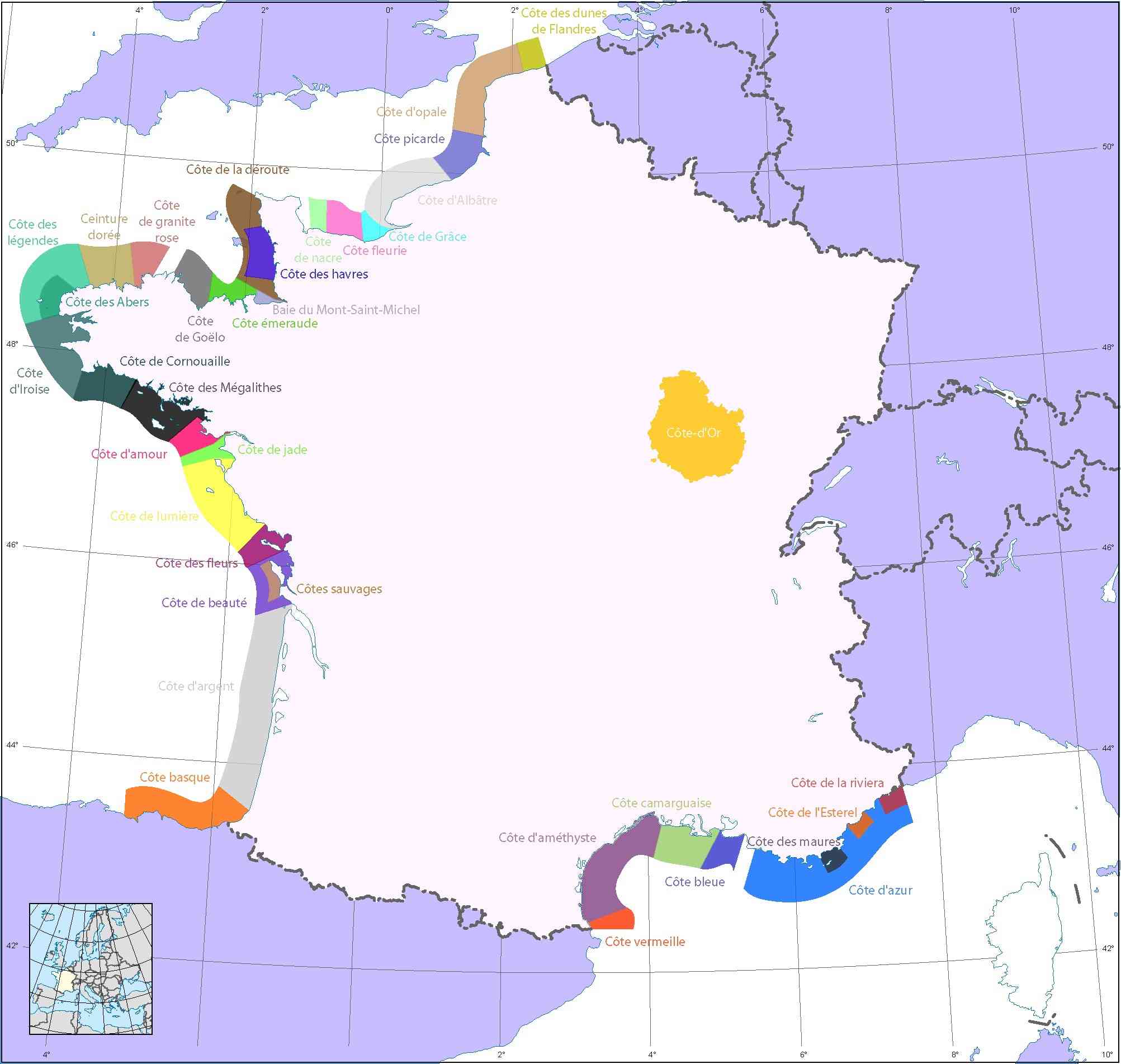 Côte française ≡ Voyage - Carte - Plan