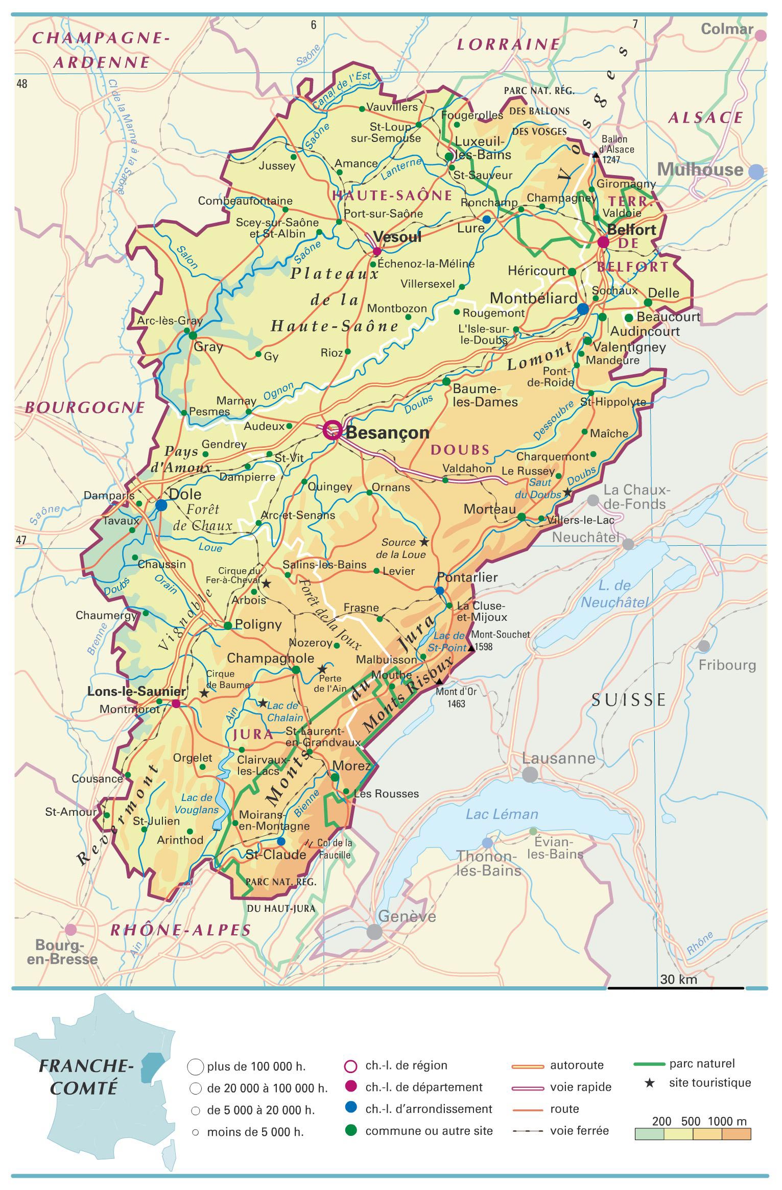 Région de Franche Comté ≡ Voyage - Carte - Plan